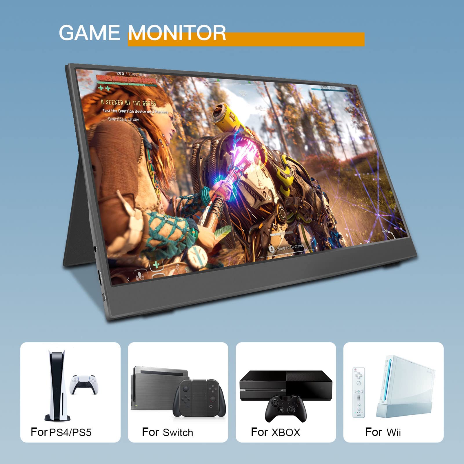 Frogued 15.6-inch External Monitor Dual Speakers 1920x1080 16:9 Screen USB Type-C Built-in Stand External Display LCD Ultra Slim Portable