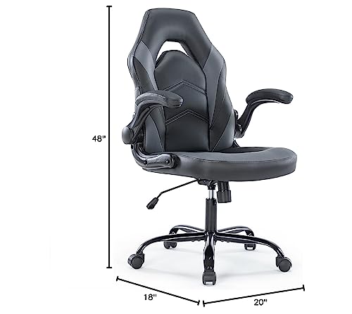 Gaming Chair - Computer Chair Ergonomic Office Chair PU Leather Desk Chair Executive Adjustable Swivel Task Chair with Flip-up Armrest