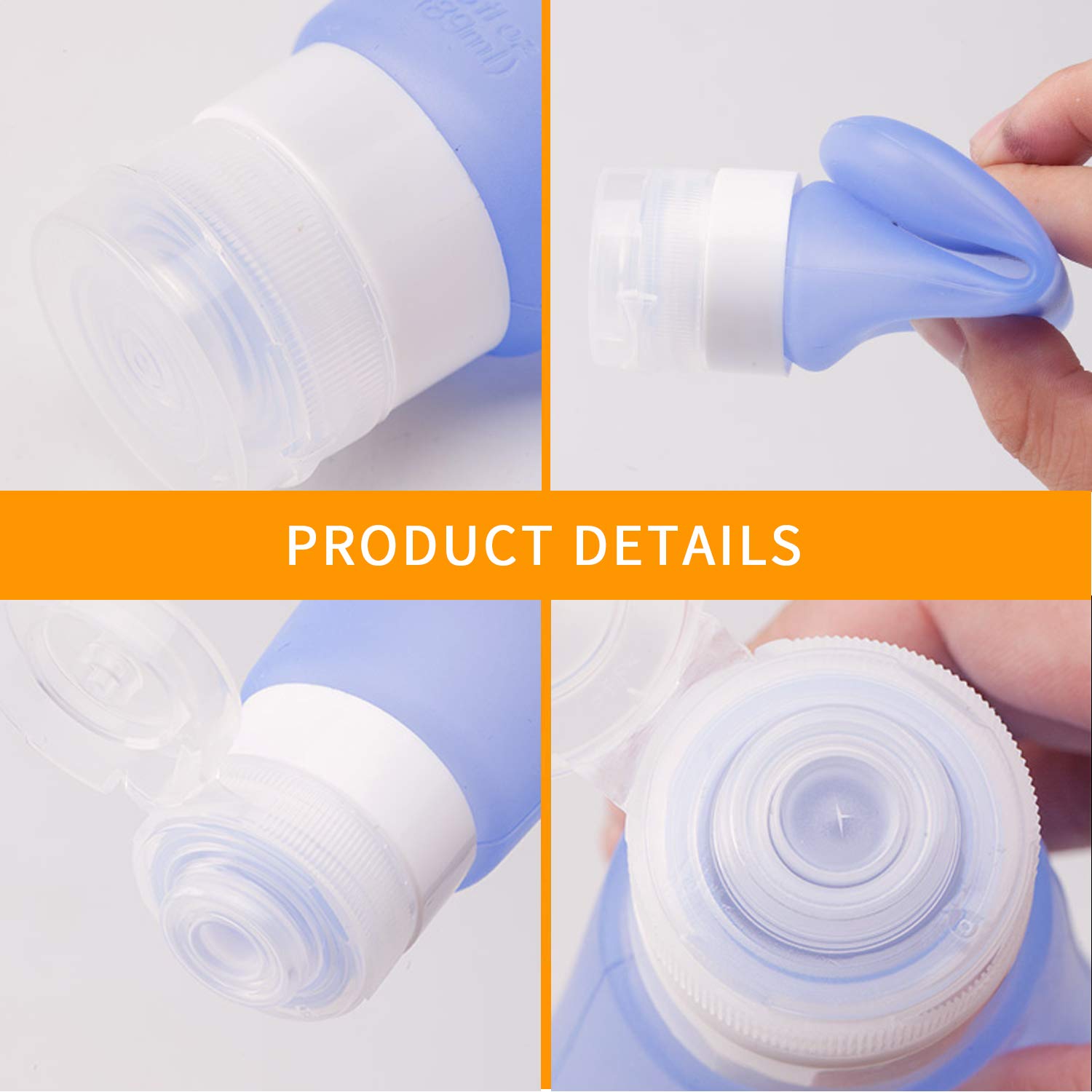 COMUDOT 3oz / 90ml Refillable Travel Bottles Set Squeezable Silicon Tubes Leak Proof Travel Accessories for Shampoo Liquids - Set of 8