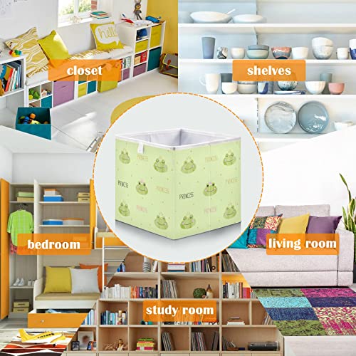 JIPONI Cute Princess Frogs Foldable Storage Basket Bin, Storage Cube Box Organizers for Toys, Clothes, Closet, Shelves 11x11x11 In