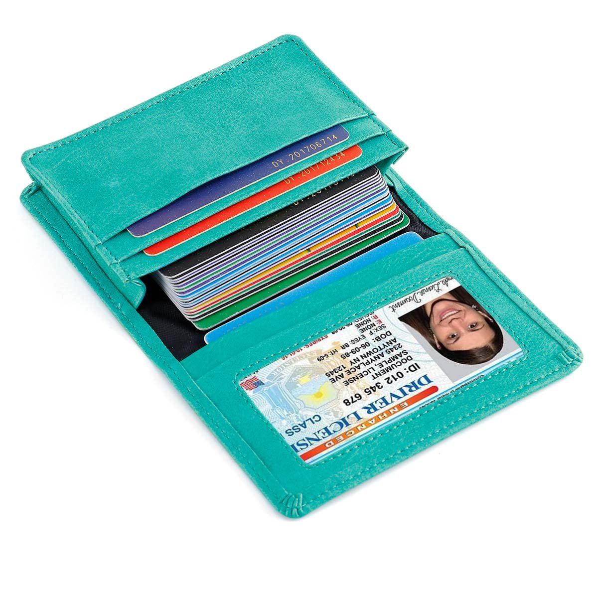 Mini Leather Credit Card Case Small Card Holder Wallet with ID Window for Men and Women (Green)