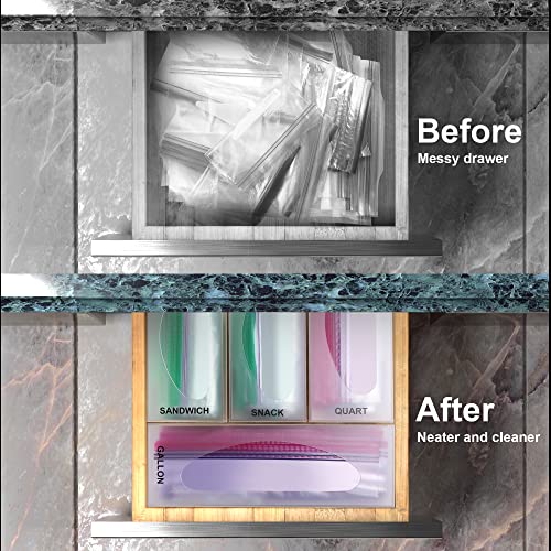 Urvoix Ziplock Bag Storage Organizer, 4 Pcs Acrylic Baggie Organizer, Food Storage Bag Organizer for Kitchen Drawer Compatible with Gallon, Quart, Snack, Sandwich Variety Size Bags