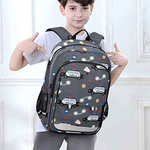 Glaphy Police Car Pattern Backpack School Bag Lightweight Laptop Backpack Student Travel Daypack with Reflective Stripes