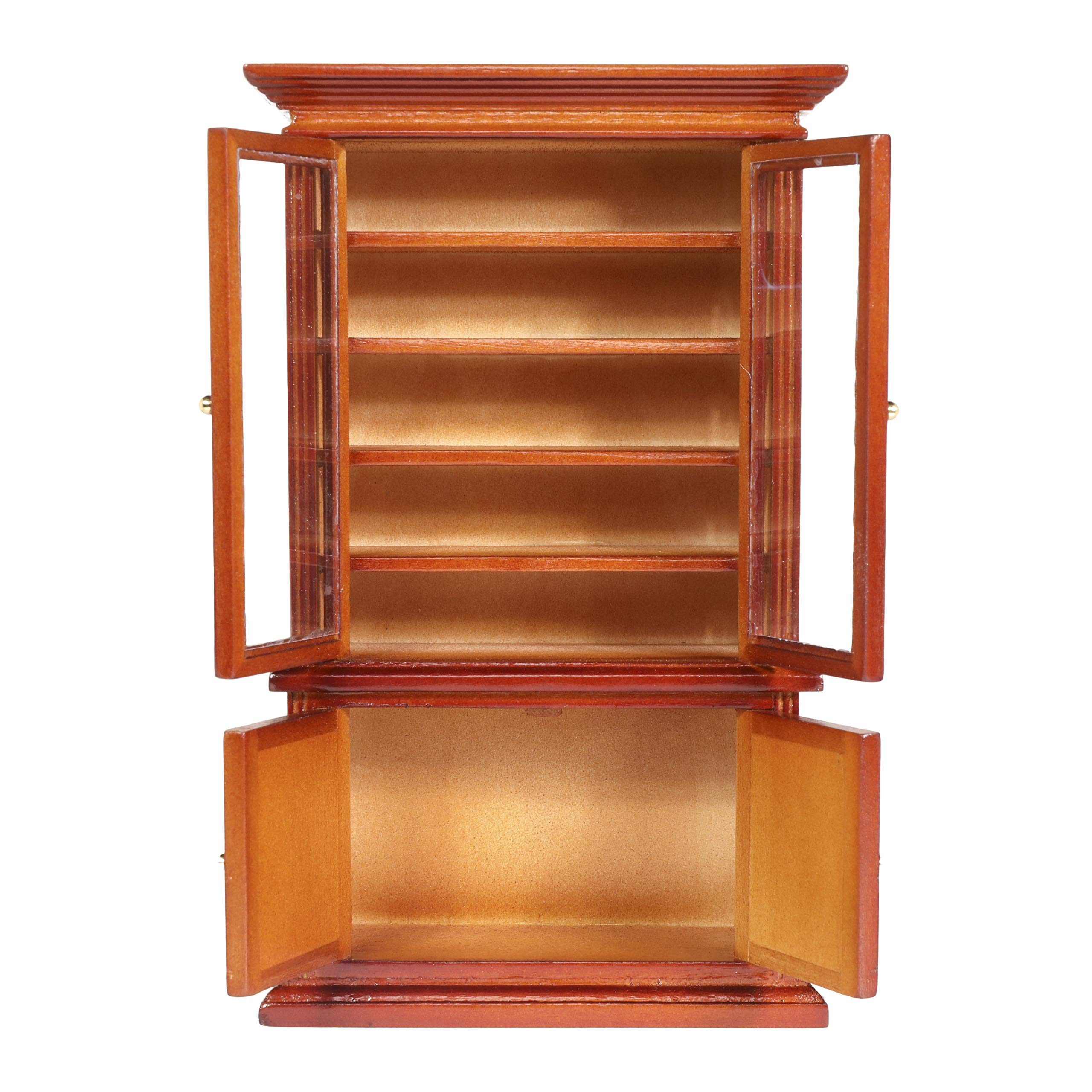 Miniature Dollhouse Display Cabinet - Dolls House Mini Furniture Glass Bookcase - 1/12 Scale (Medium Brown)