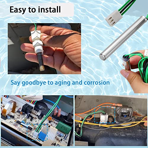 Flngr 009577F Raypak Temperature Sensor, Compatible with Raypak Heaters 206A, 207A, 266A, 267A, 336A, 337A, 406A, 407A, 3 Wire NTC 100K, Raypack 009577F Temperature Sensor Lid Units