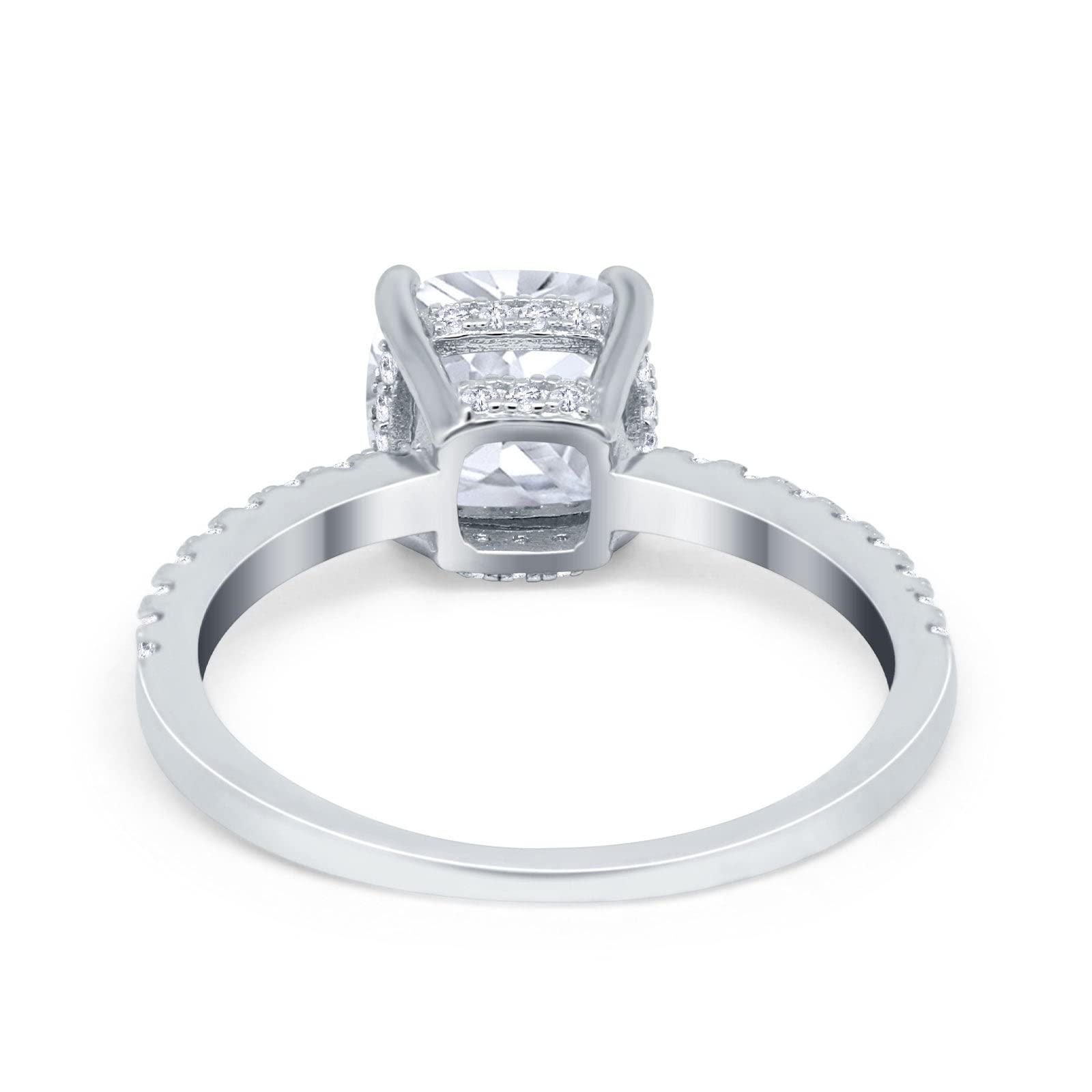 Blue Apple Co. Simulated Cubic Zirconia Size-8 Vintage Art Deco Cushion Cut Wedding Engagement Bridal Ring Round CZ 925 Sterling Silver