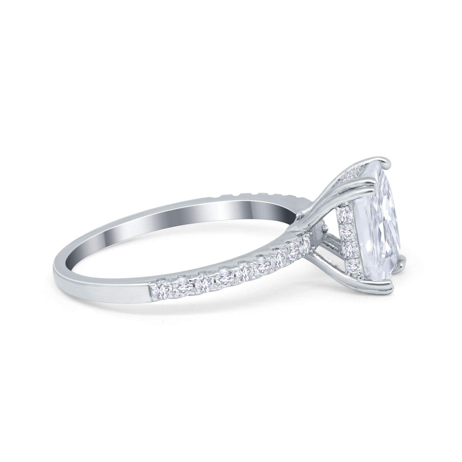 Blue Apple Co. Simulated Cubic Zirconia Size-5 Art Deco Radiant Cut Wedding Engagement Ring Round CZ 925 Sterling Silver
