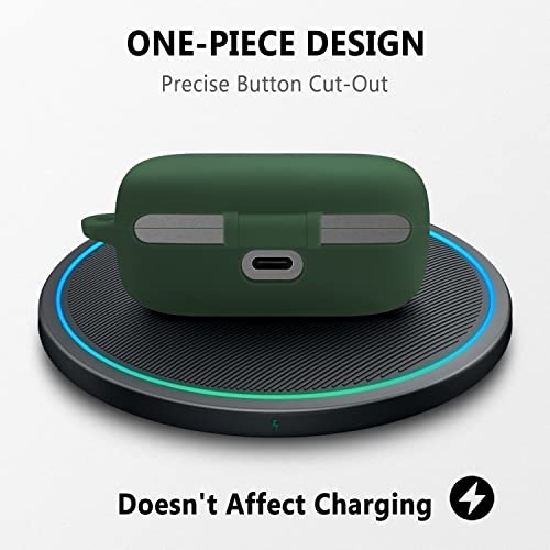 Geiomoo Silicone Case Compatible with EarFun Free Pro 2, Protective Cover with Carabiner (Emerald Green)