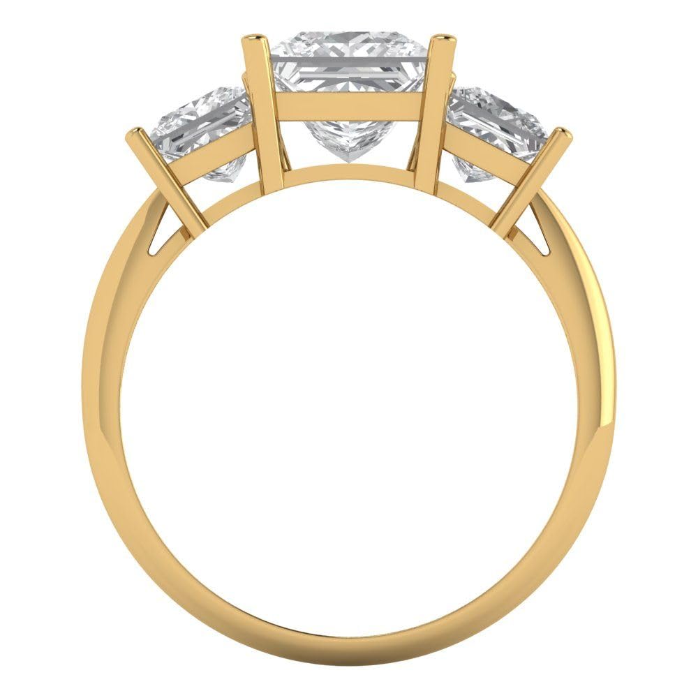 Clara Pucci 2.62 Ct Princess Cut Clear Simulated Diamond 14K Yellow Gold Solitaire with Accents 3 Stone Engagement Anniversary Ring sz 8