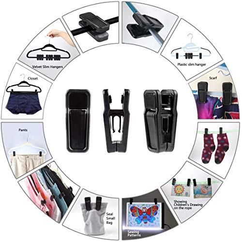 FLOLATIDIA Standard Hanger Clips,Clothes Pins Plastic Finger Clips for Flocked Garment Trouser Slim-line Velvet Hanger-Removable (Black, 20)