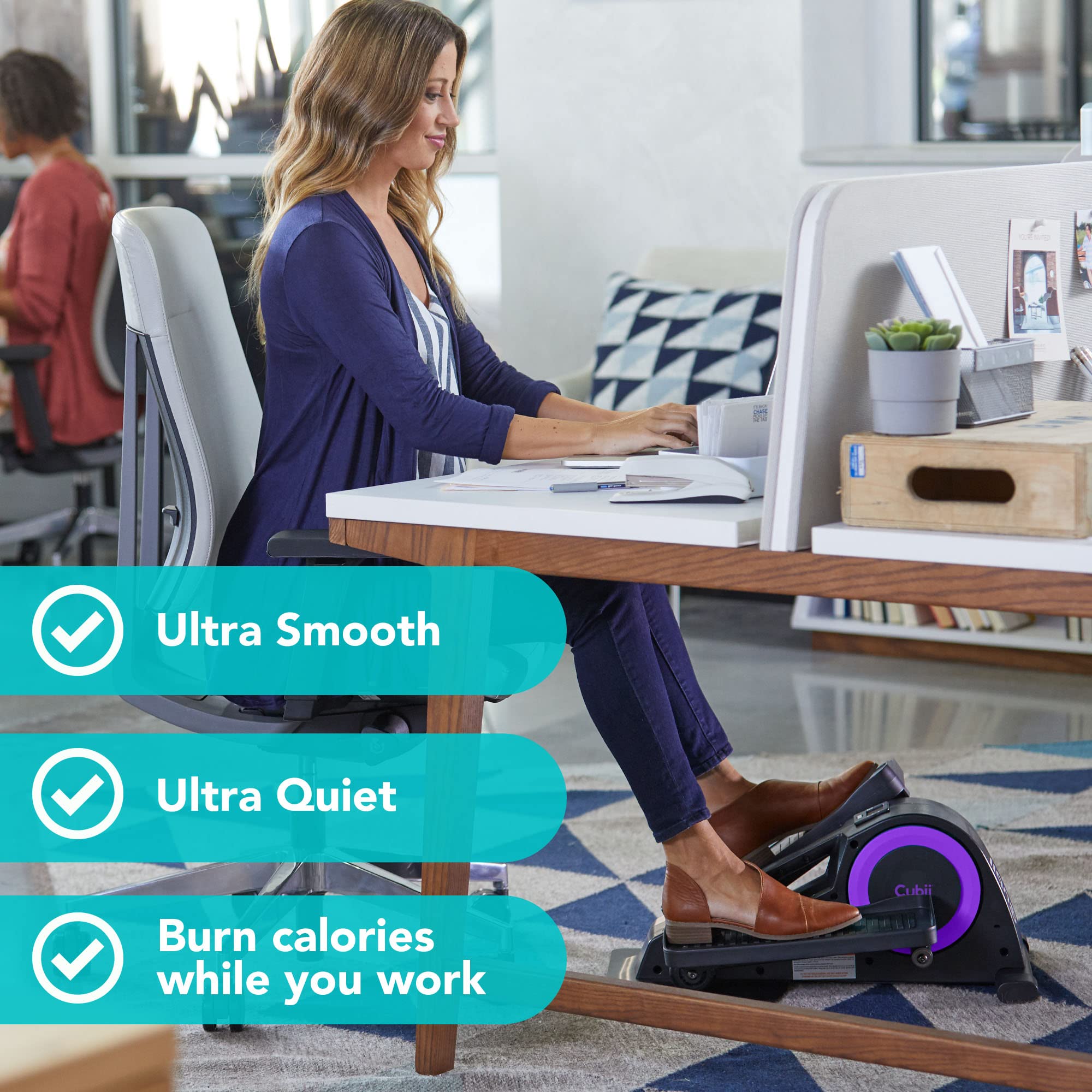 Cubii JR2, Under Desk Elliptical w/Mat Bundle, Bike Pedal Exerciser, Seated Elliptical, Work from Home Fitness, Mini Elliptical Machines for Home Use, Exerciser for Seniors, Desk Exercise, Silver