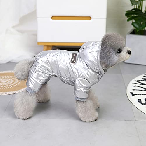 Izefia Dog Coat Windproof Jacket Cold Weather Coat 4 Legs Warm Dog Jumpsuit Winter Thick Clothes Snow Proof Coat Cotton Dog Coat for Small Dog Medium Cat Silver XL