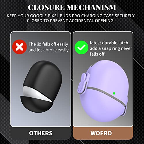 Google Pixel Buds Pro Case(2022), WOFRO Secure Lock Shock-Absorbing Protective Cover Skin for Pixel Buds Pro Accessories with Carabiner & Lanyard [One-Click Pop] (Purple)