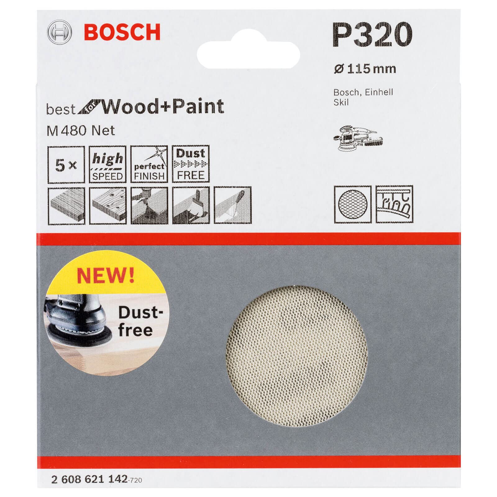 Bosch Professional 5 Pieces Sanding sheet M480 Best for Wood and Paint (wood and paint, Ø 115 mm, grit P320, accessories orbital sander)