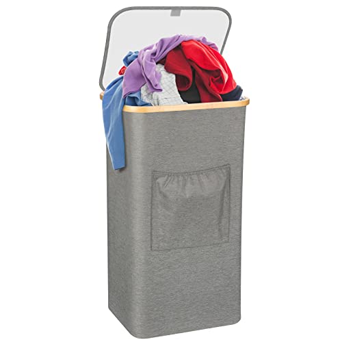 GLCONN Tall Laundry Basket with Lid, Inner Bag - 105L Large Laundry Hamper Bathroom Clothes Basket - Collapsible Storage Bin Grey Basket for Clothes, Toys, Dorm, Living Room, Bedroom Organizer