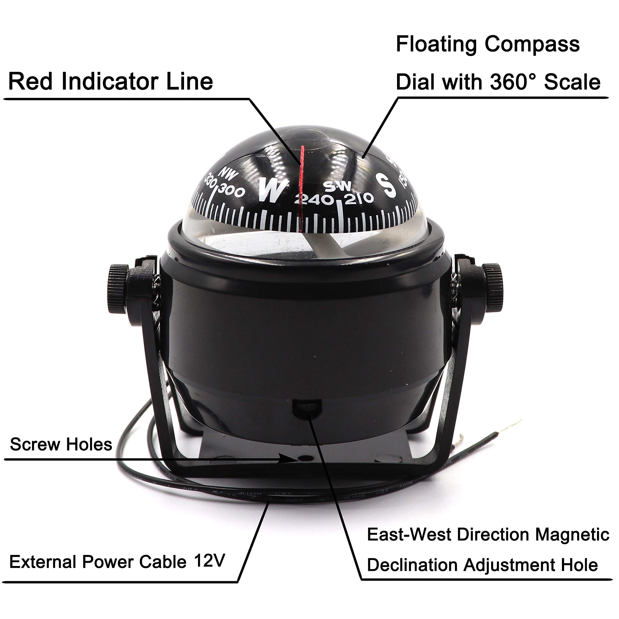 DETUCK Boat Compass Dashboard Marine Compass for Boat Compass Dash Mount Night Lighting