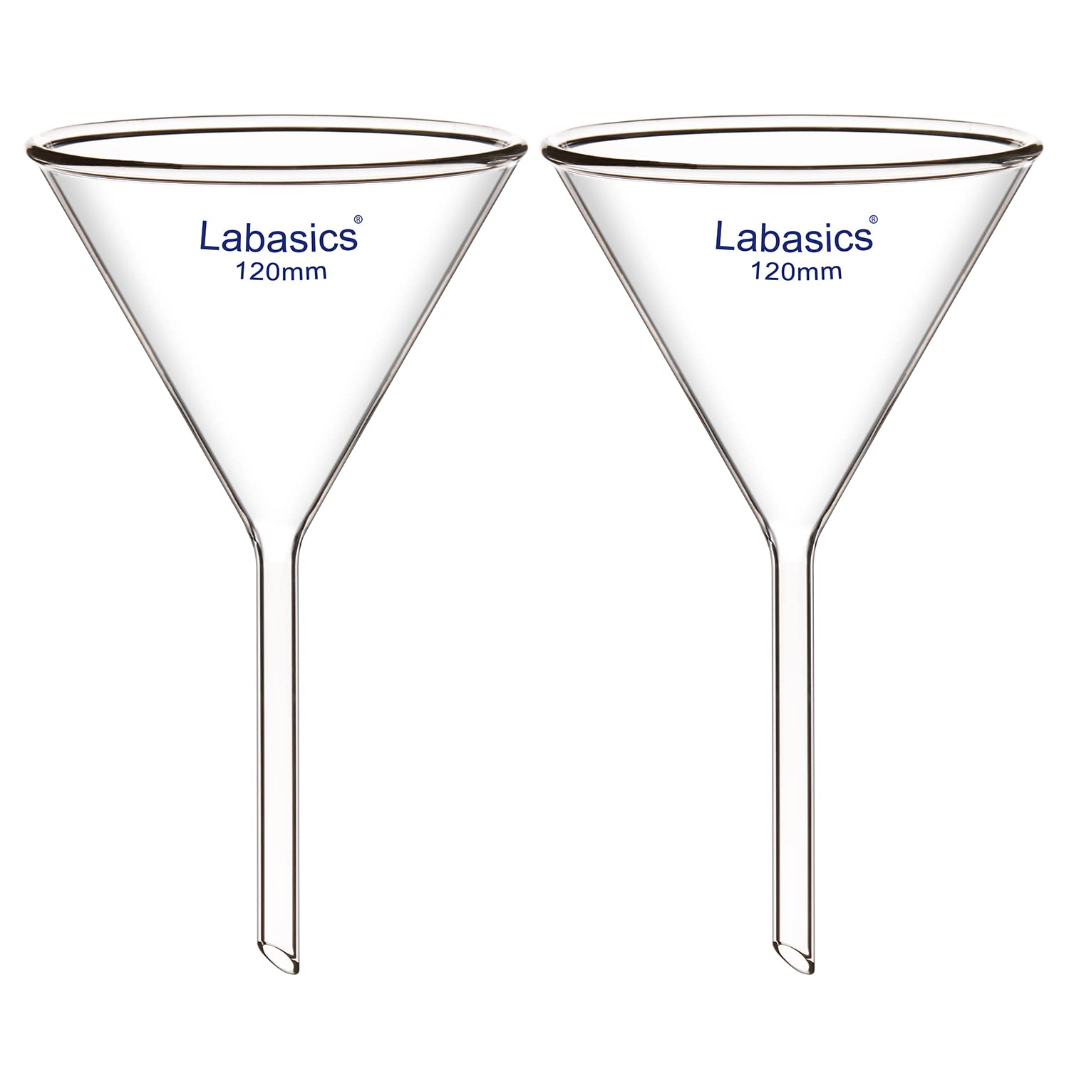 Labasics 2-Pack Glass Heavy Wall Funnel Borosilicate Glass Funnel, Short Stem 120 mm Diameter, 120 mm Stem Length