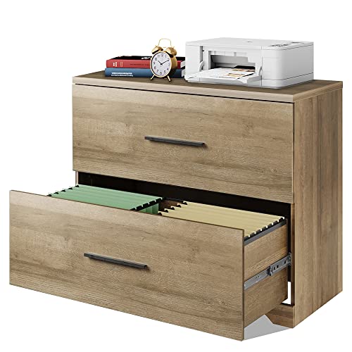 DEVAISE 2 Drawer Wood Lateral File Cabinet with Anti-tilt Mechanism, Storage Filing Cabinet for Home Office, Gray Oak