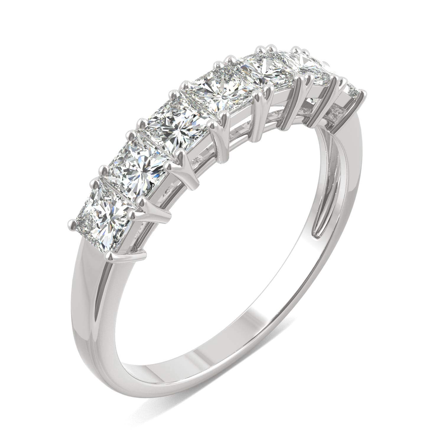 Charles & Colvard Created Moissanite 3mm Princess Cut Wedding Band for Women | 1.26 cttw DEW | Lab Grown | Solid 14K White Gold with Rhodium | Size 9