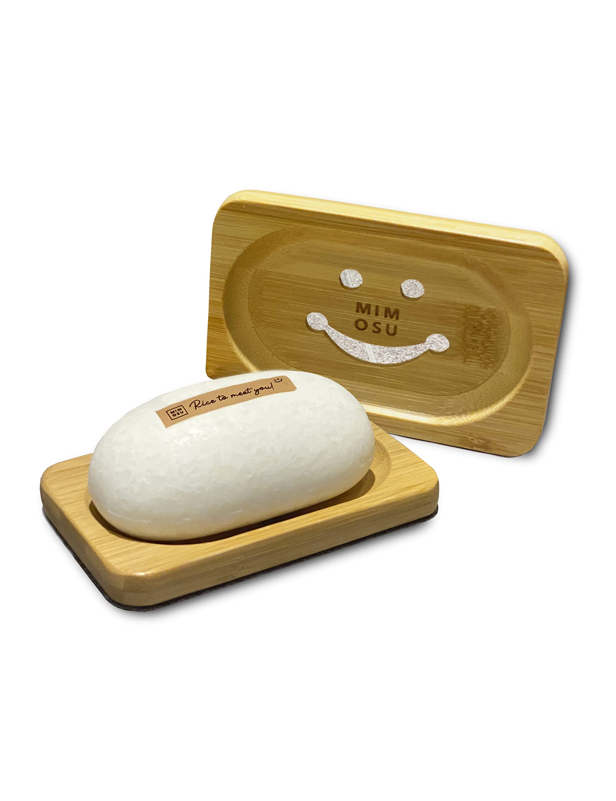 mimosu Rice Water Shampoo Bar and Bamboo Soap Dish Set 5.3oz- 2 in 1 Rice Water for Hair Growth Shampoo and Conditioner Bar, Bamboo Soap Dish with Drain Bar Soap Container, Eco Friendly Package