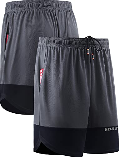 NELEUS Men's 2 in 1 Running Shorts with Liner,Dry Fit Mesh Gym Workout Shorts with Pockets,3 Pack,6094,Black/Grey/White,L