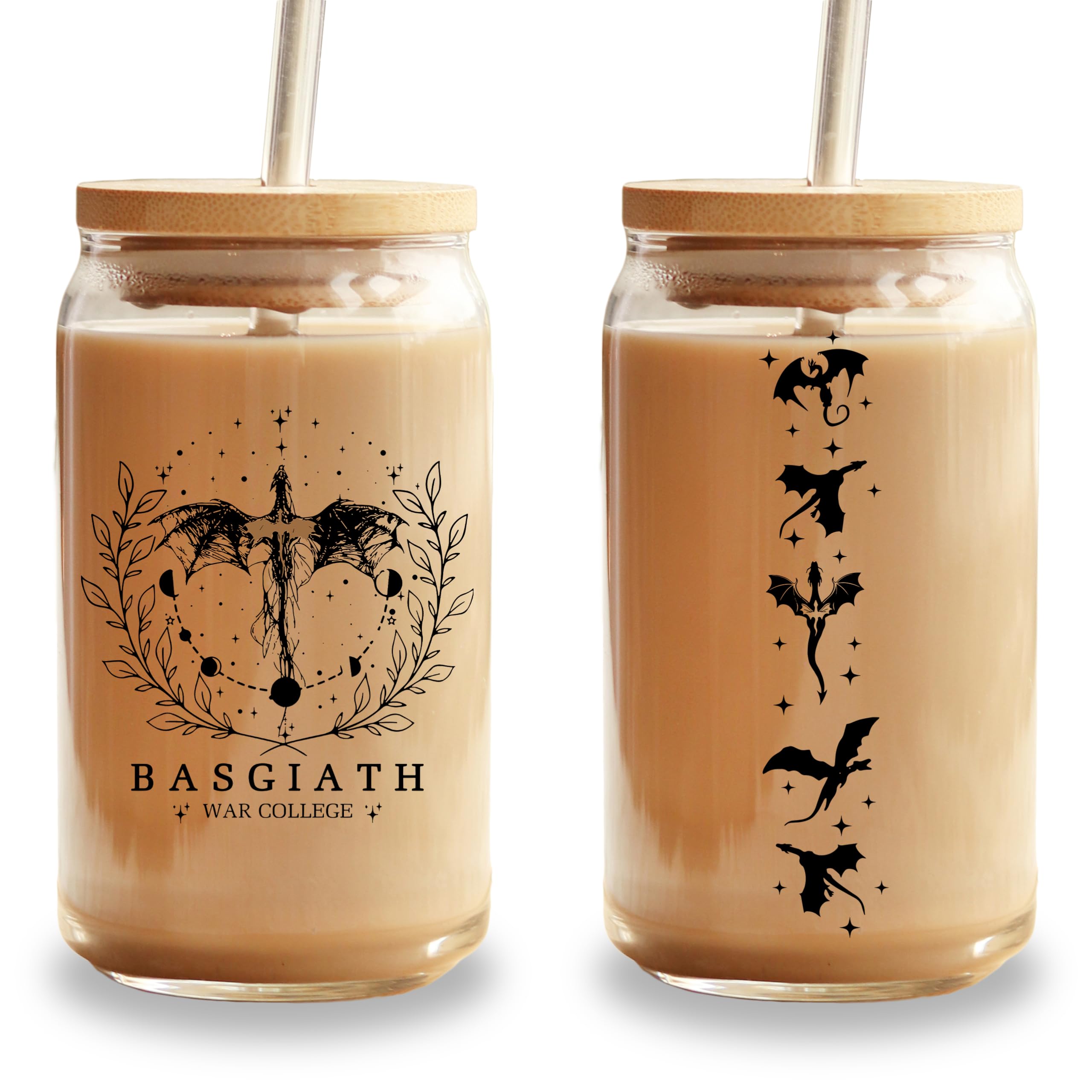 Fourth Wing Glass Cup with Lid and Straw, 16oz Fourth Wing Iced Coffee Cup, Fourth Wing Gift Merch Basgiath Tumbler Trendy