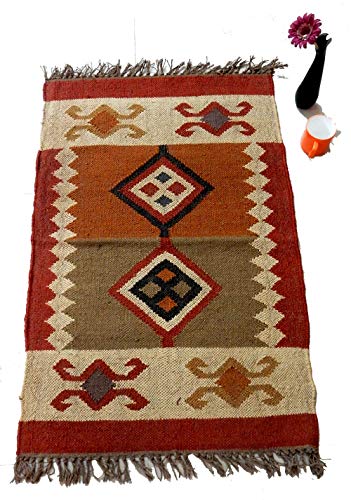 iinfinize 2x3 Living Room Decor Kilim Area Rug Wool Jute Vintage Kilim Carpets Floor MAt Jute Rug Decorative Rug Throws