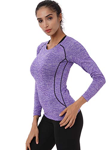 NELEUS Women's 3 Pack Compression Wear Athletic Long Sleeve Shirt for Girls,8021,Blue,Purple,Pink,S