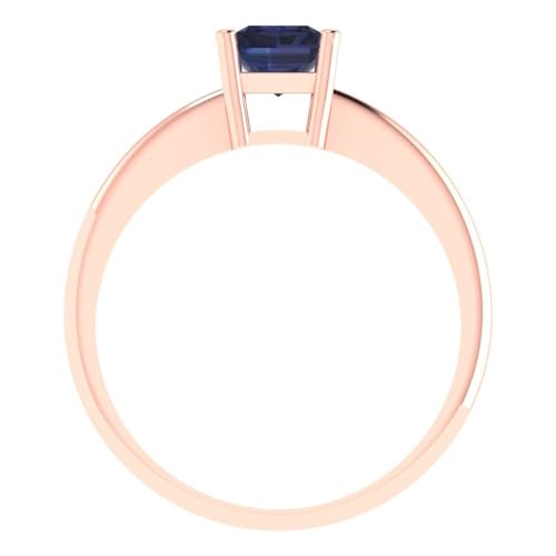 Clara Pucci 1.0 ct Radiant Cut Solitaire VVS1 Blue Sapphire Wedding Bridal Designer Anniversary Engagement Ring 14k Rose Gold 5.25