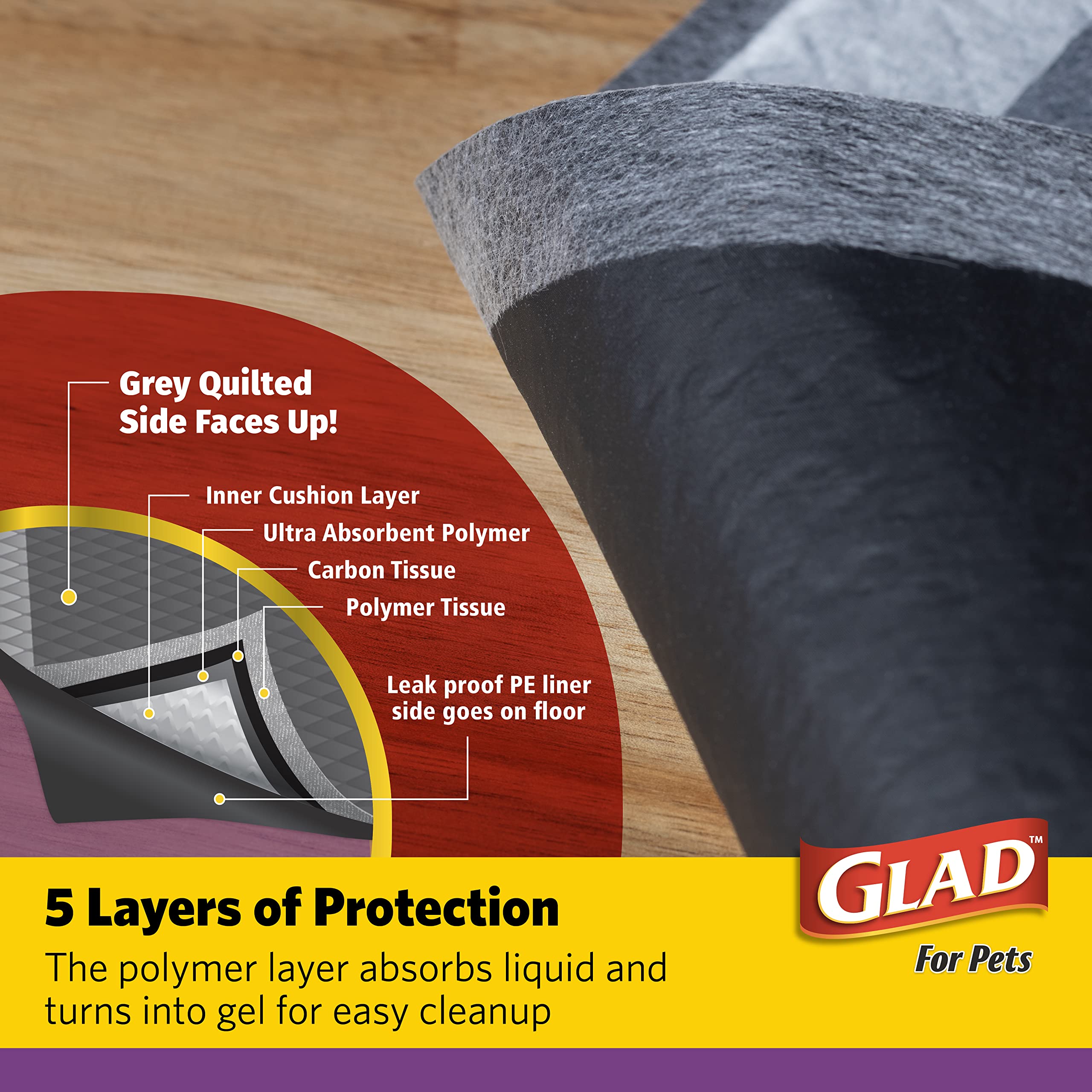 Glad for Pets Extra Large Charcoal Dog Training Pads - Absorbent Disposable Pee Pads for Dogs, Cats & Puppies - Jumbo-Size Potty Pads that Neutralize Urine Instantly - 30 Count Pet Supplies