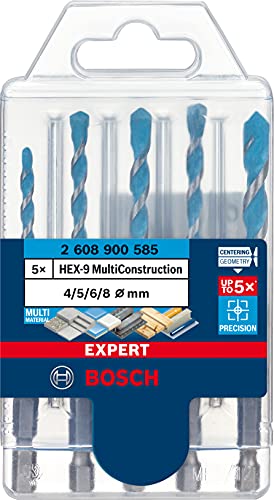 Bosch Professional 5 pc. Expert HEX-9 MultiConstruction Drill Bit Set (for Concrete, Ø 4-8 mm, Accessories Rotary Impact Drill)