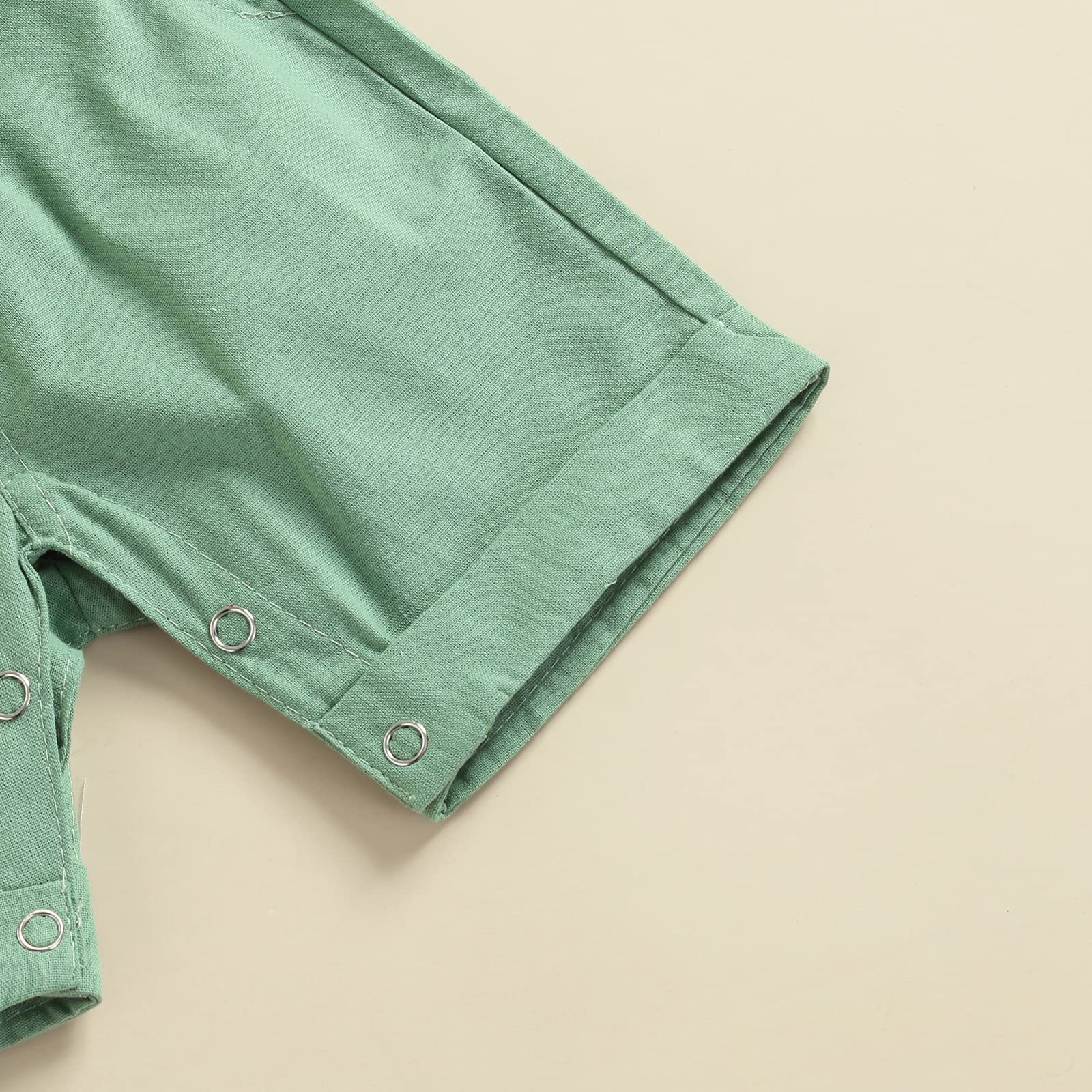 Newborn Baby Boy Gentleman Outfits Short Sleeve Shirts Romper Overalls Shorts Infant Summer Clothes Formal Suits 2Pcs (B1 Green , 6-12 Months )