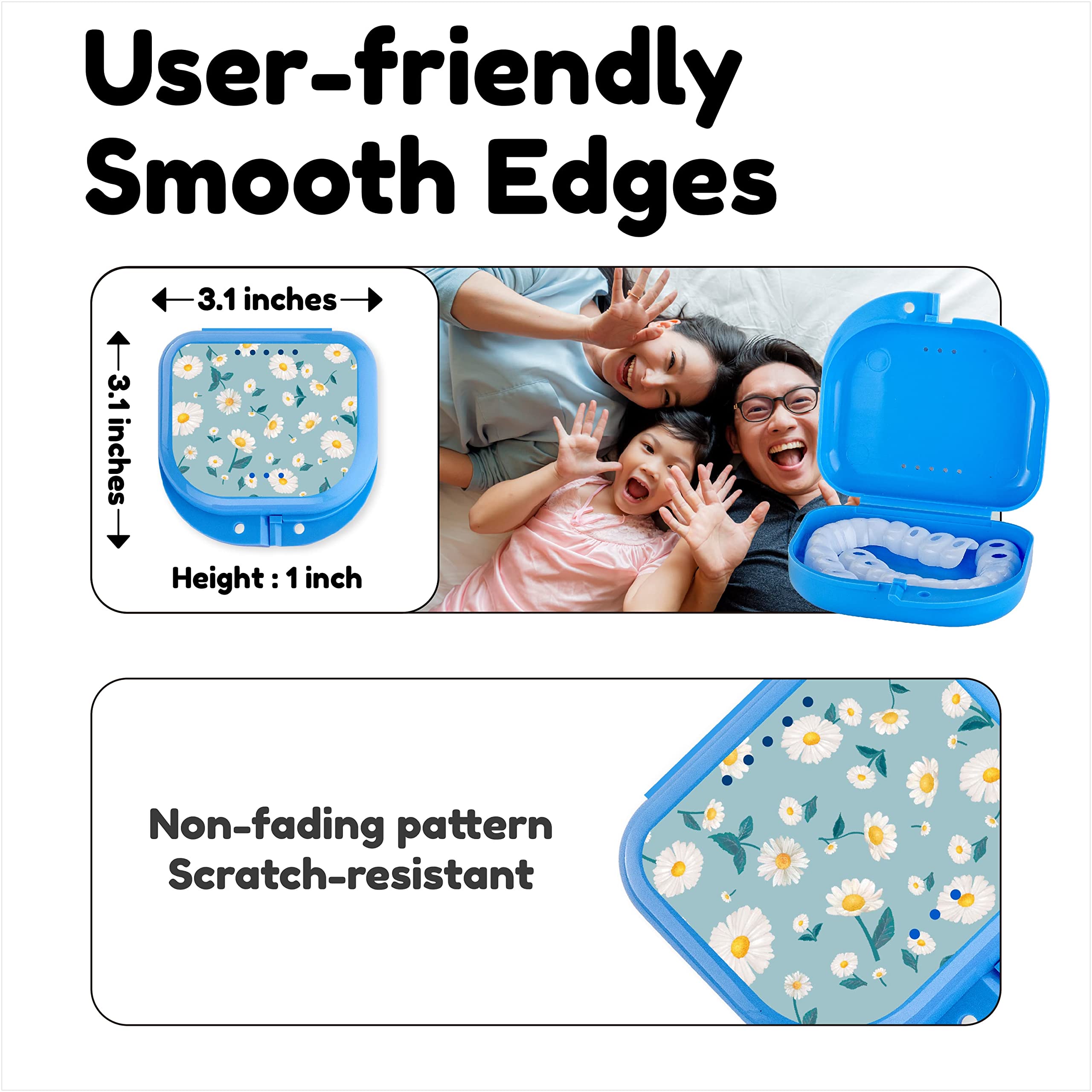 Cute Retainer Cases Cute, Retainer Holder Case 1 Pack, Aligner Case with Colorful Novelty Cute Patterns, Night Guard Case with Floral Patterns (Blue)