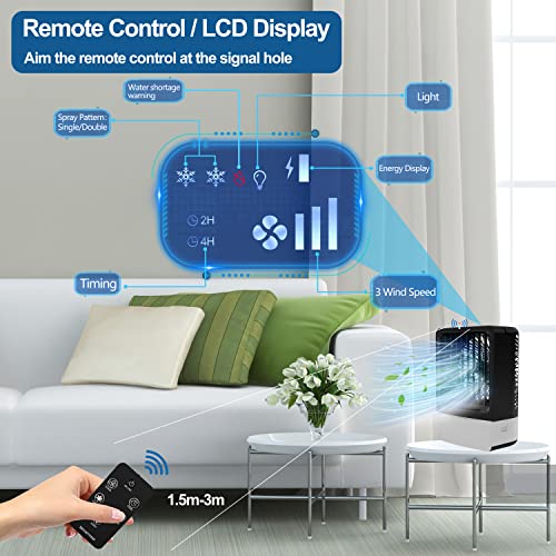 Portable Air Conditioners AC - Mini Air Conditioner, Personal Air Conditioner, 4000mAh Battery for Camping, Car, with Remote Control Night Light & Timing