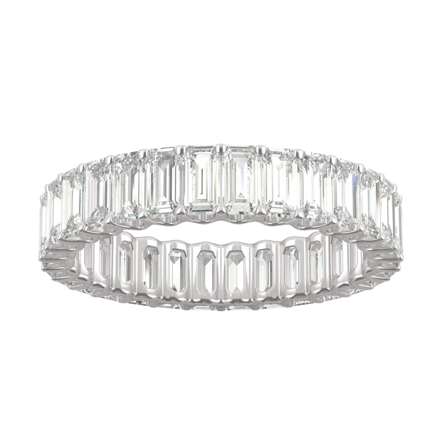 Charles & Colvard Created Moissanite 4x2mm Emerald Cut Eternity Band for Women | 2.9 cttw DEW | Lab Grown | Solid 14K White Gold with Rhodium | Size 6