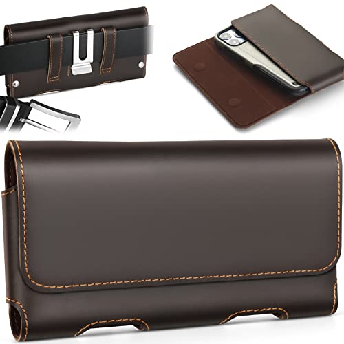 Gcepls Leather Phone Holster for iPhone 15 Pro Max,14 Pro Max,Galaxy S23 Ultra,S22 Ultra,Premium Genuine Leather Cell Phone Holster with Belt Clip,Phone Belt Holder Pouch Cover Case(Fits Thin Case on)