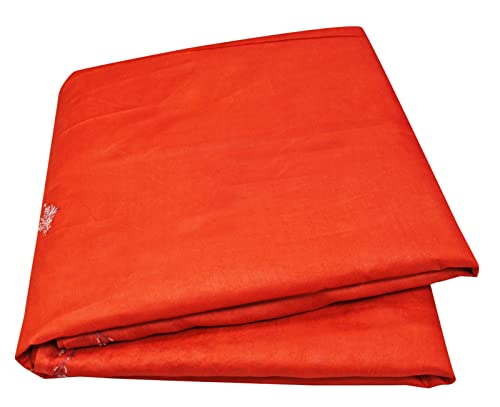 Peegli Vintage Orange Saree 100% Pure Silk Cloth Indian Embroidered Sari DIY Craft Fabric