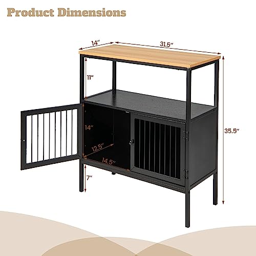 GLOBALWAY Buffet Storage Cabinet, Coffee Station Sideboard with Open Shelve & 2-Door Cabinet, Modern Metal Console Table for Home, Cafe, Natural and Black