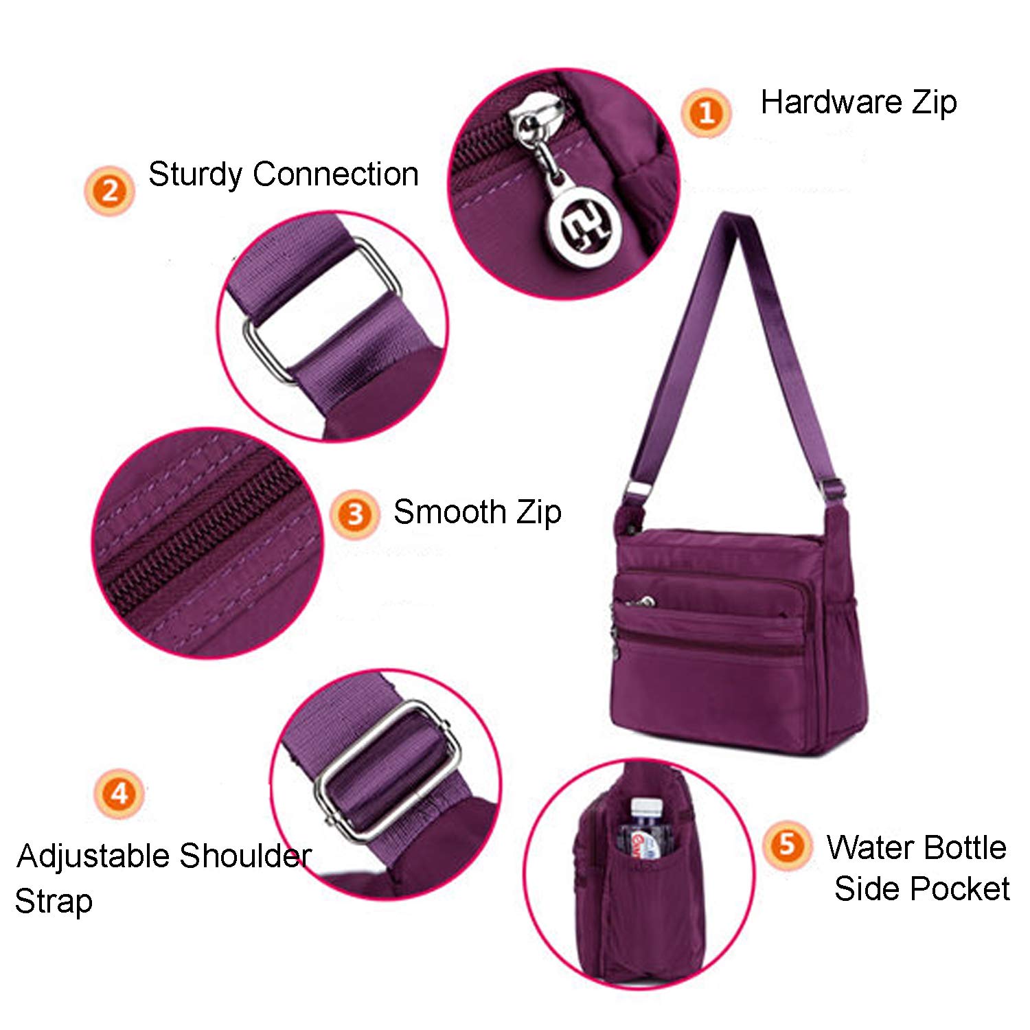 SYYHOME Crossbody Purses for women Multi-Pocket Nylon Shoulder Bags Lightweight Travel Purses Messenger Handbags (Large, Black)