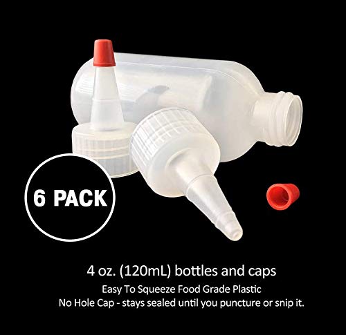 EDOBLUE Plastic Bottles 120mL with Red Tip Caps and Measurements - Small Mini Squeeze Dispensing Bottle for Arts and Crafts, Paint, Icing,Condiment, Glue, Sauces, and More β- 6 Pack / 4 Ounce