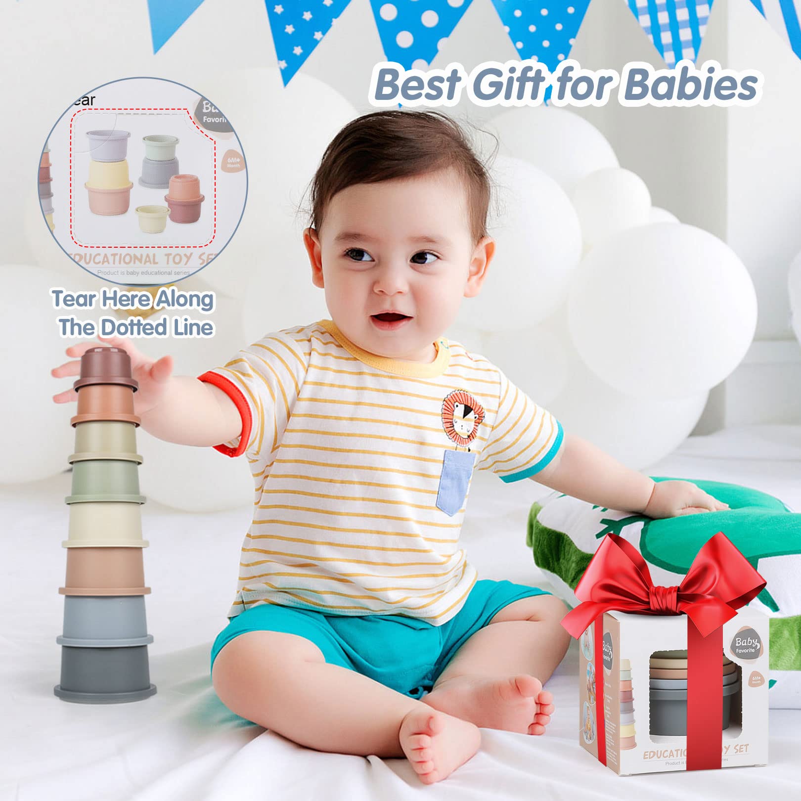 SKYWHALE Baby Soft Building Blocks 6 12 18 Months, 21pcs Toddler Stacking Sensory Learning Education Toys, Infant Rubber Silicone Teething Squeezing Block Gift for Boys Girls