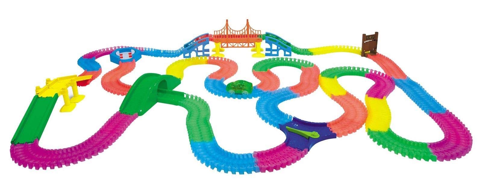 Mindscope Twister Tracks Mega Set Neon Glow in The Dark Flexible Track System with 547 Pieces Over 25 Feet of Track & Accessories