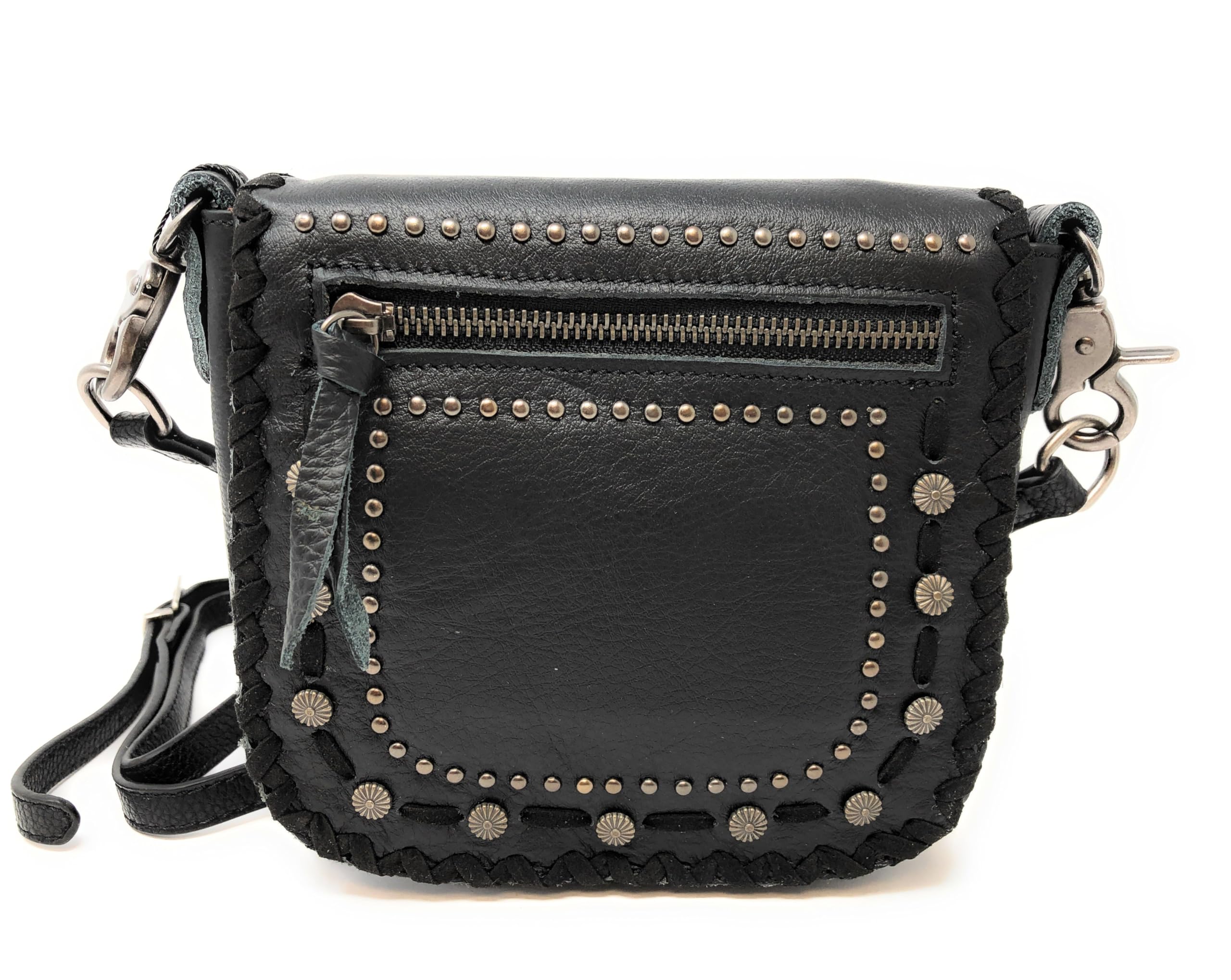 MMontana West Real Leather Messenger Purse Crossbody Purse Conchos Stitching Beige