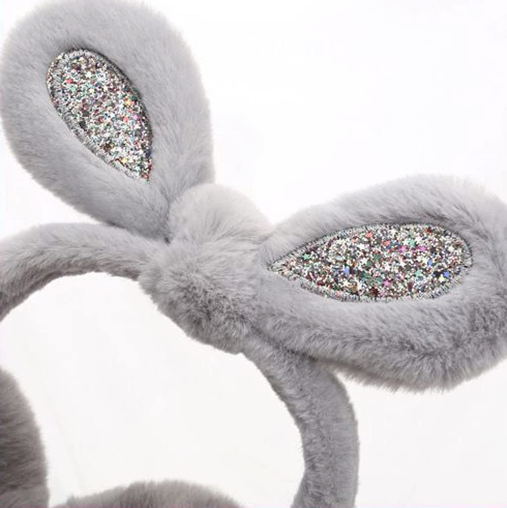 DSFEOIGY Winter Earmuffs for Women Cute Rabbit Ears Warm Earflaps Thicken Furry Fold Ear Muffs Ear Cover Protector Solid Letter Ear Muffs