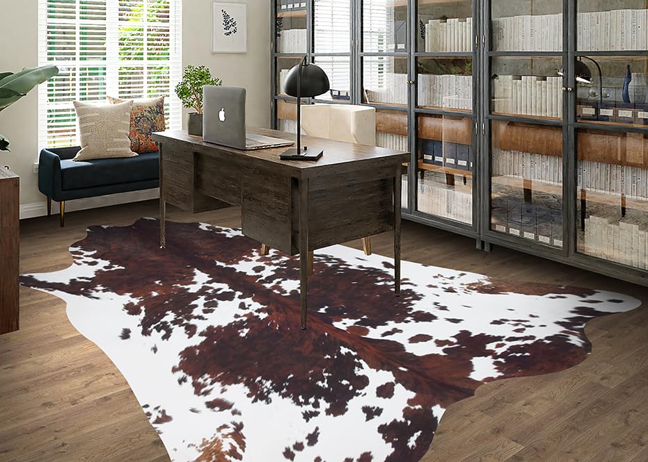 Guyekobe Cowhide Rug 5.2X4.6 ft Cow Print Rug Animal Print Area Rugs for Western Decor Western Rugs for Living Room Bedroom Decor Durable Non-Slip Cow Hide