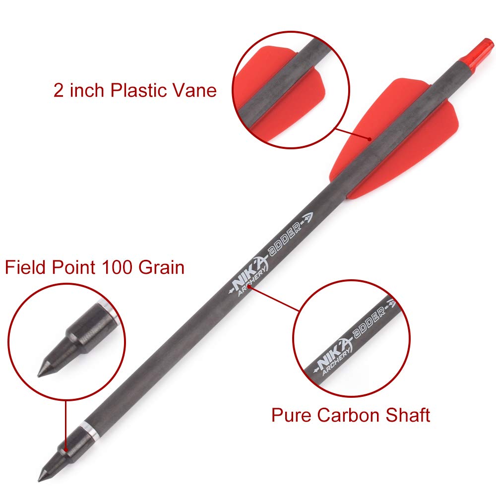 Crossbow Archery 7.5" inch R9 Crossbow Bolts Carbon Arrows 2" Red Vanes with 100grain Broadhead for Hunting Shooting Targeting 12PCS in Pack