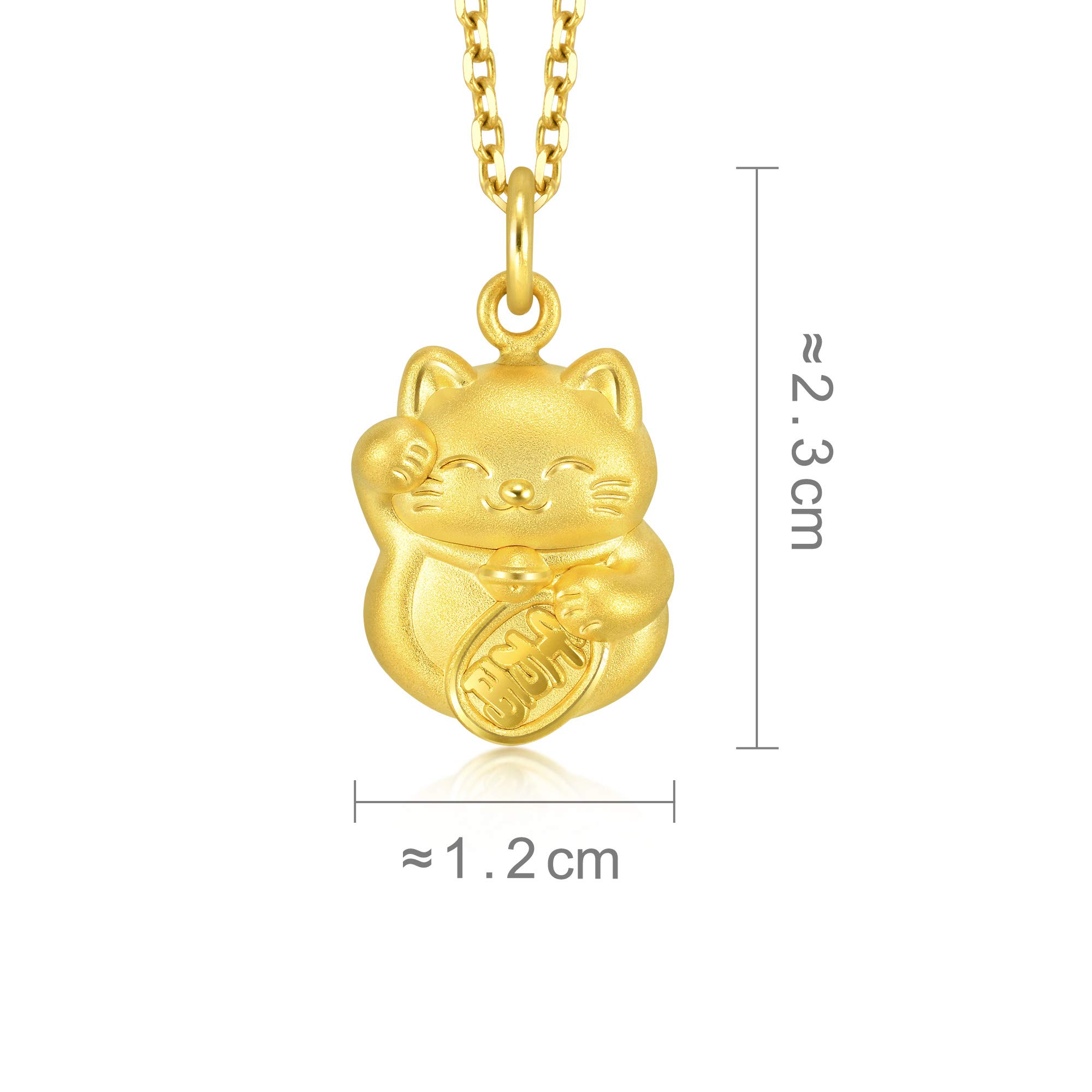 CHOW SANG SANG 999 24K Solid Gold Maneki Neko Lucky Cat Charm Pendant for Women 91976P [Not Include the Necklace]