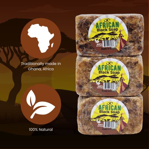 Infinix Beauty 3PCS 1LB 100% Natural African Black Soap with Shea Butter and Pure Honey for Dark Spot Smoother