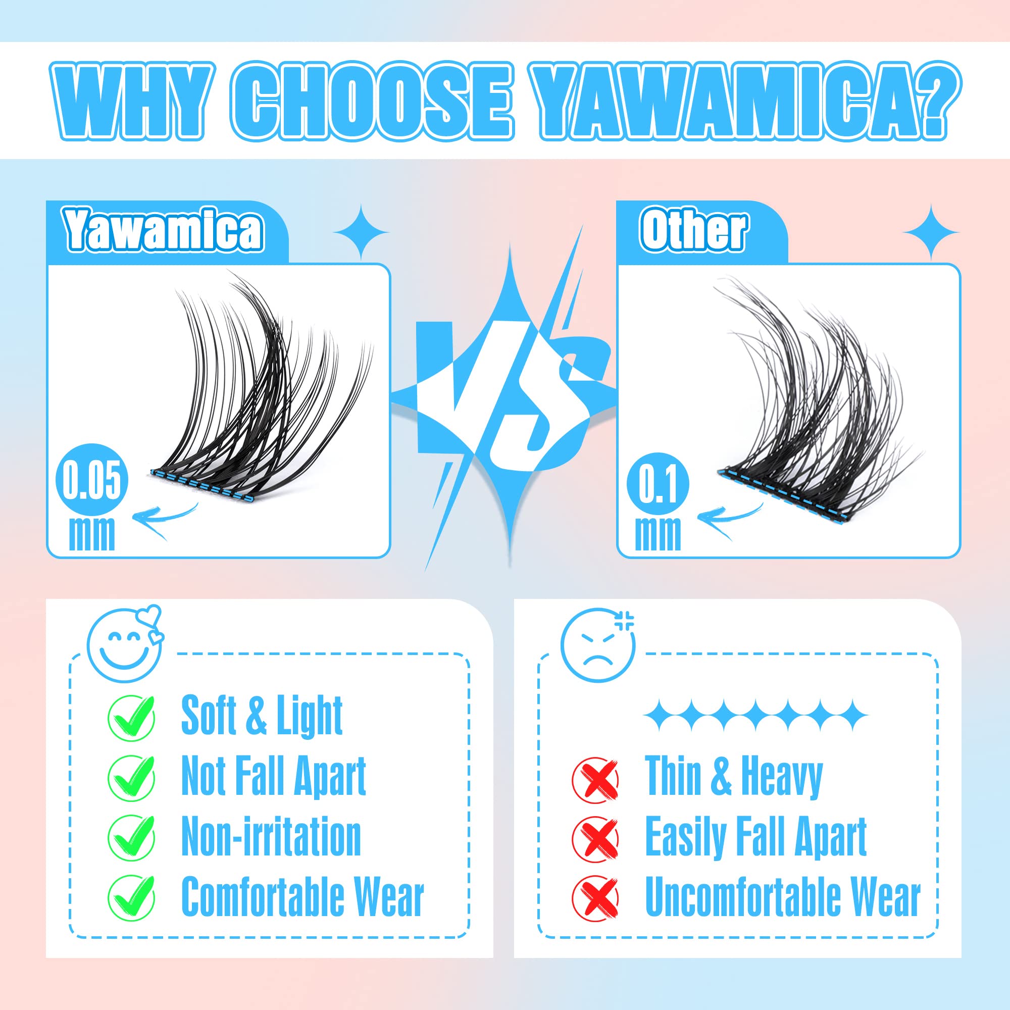 Colored Cluster Lashes Individual Lashes D Curl Colored Lash Extensions 14-16mm Lash Clusters 100pcs DIY Eyelash Extension at Home by Yawamica