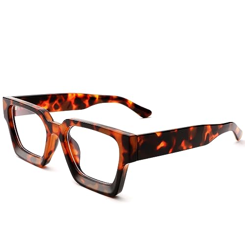 Revemo Braylenz Square Thick Frame Blue Light Glasses for Men Women Fashion Clear Computer Eyeglasses